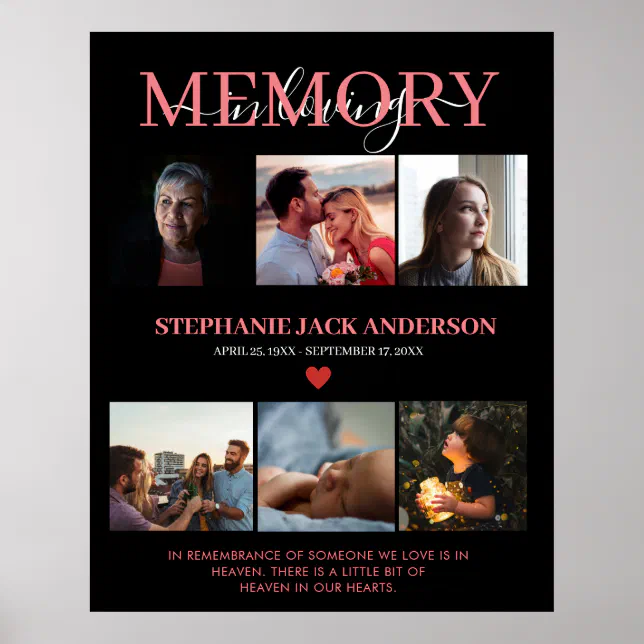 Elegant In Loving Memory 6 Photo Collage Memorial Poster | Zazzle
