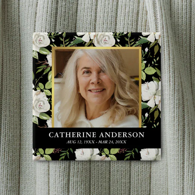 Elegant In Loving Memory Funeral Photo Button | Zazzle