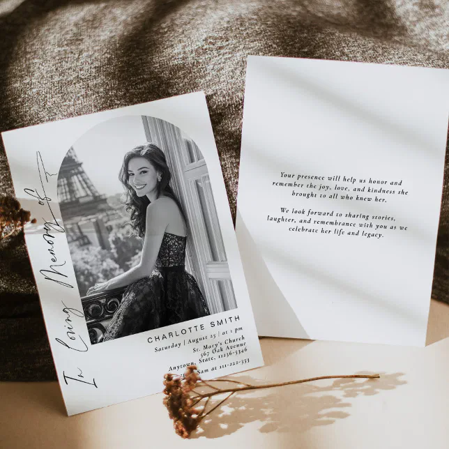 Elegant In Loving Memory Funeral Simple Photo Invitation | Zazzle