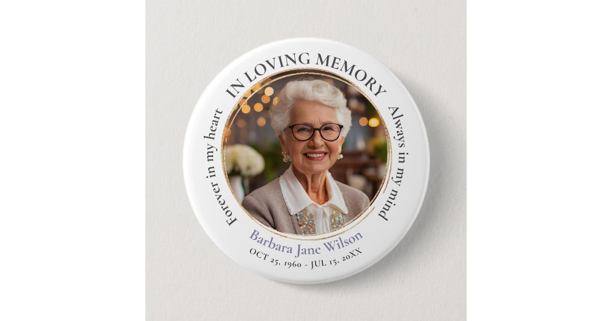 Elegant In Loving Memory Memorial Funeral Keepsake Button | Zazzle