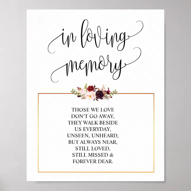 Elegant in loving memory Memorial Funeral Sign | Zazzle