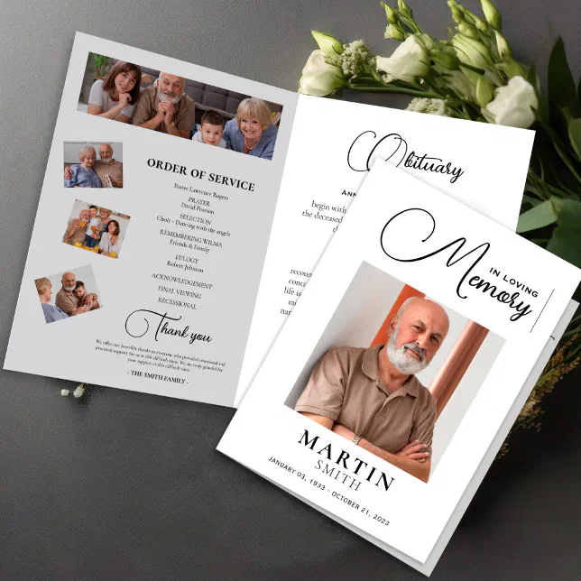 Elegant In Loving Memory Obituary Photo Funeral Program | Zazzle
