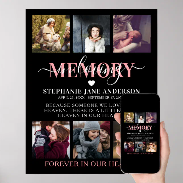 Elegant In Loving Memory Photo Collage Memorial Poster | Zazzle