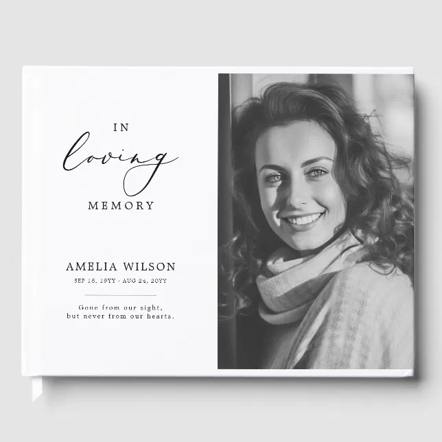Elegant In Loving Memory Photo Memorial Funeral Guest Book | Zazzle