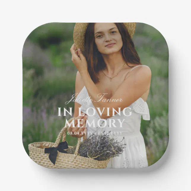 Elegant In Loving Memory Photo Memorial Funeral Paper Plates | Zazzle