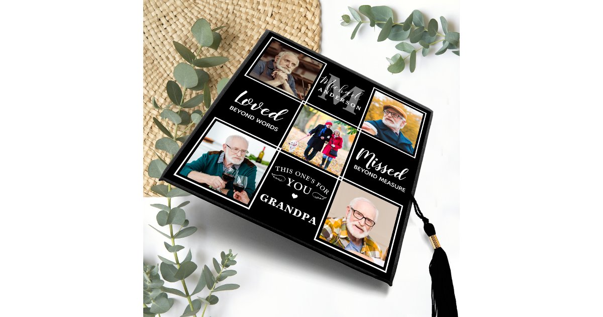Elegant In Memory Personalized 5 Photo Memorial Graduation Cap Topper ...