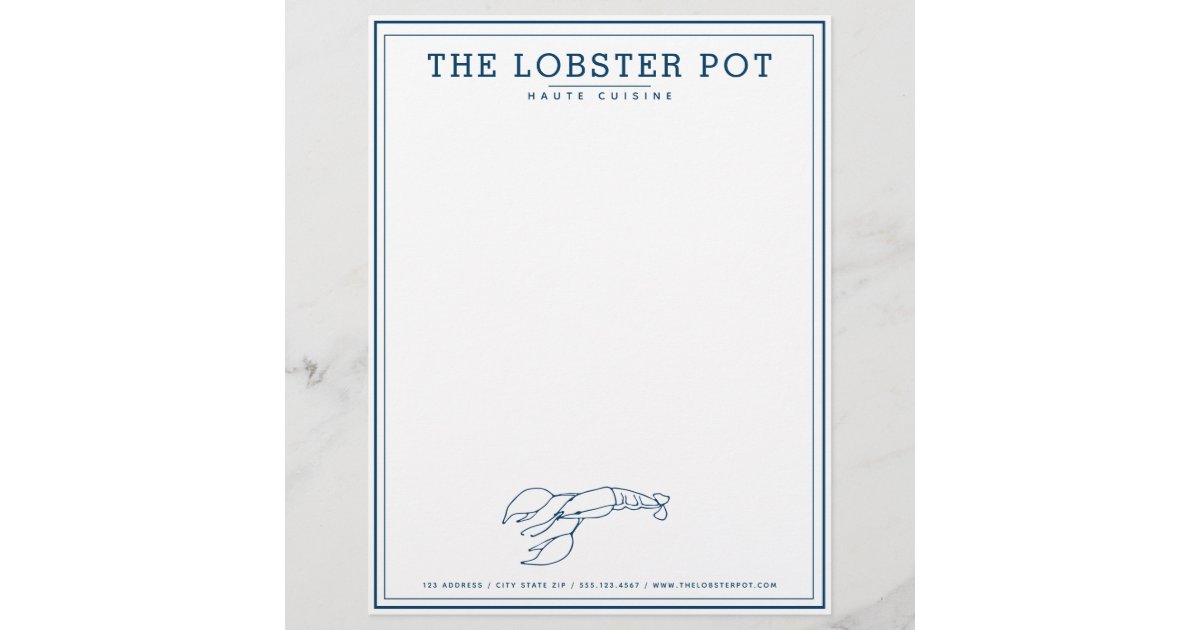 Elegant Indigo Blue Lobster / Seafood Restaurant Letterhead | Zazzle