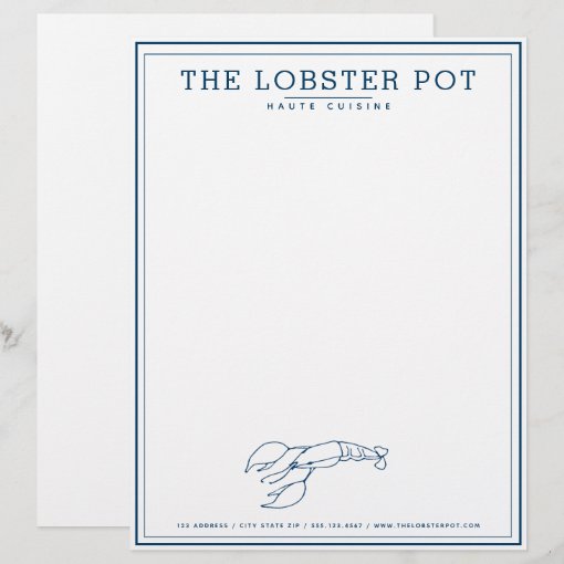 Elegant Indigo Blue Lobster / Seafood Restaurant Letterhead | Zazzle
