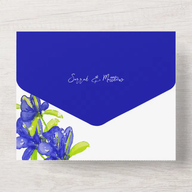 Elegant Indigo Iris Flowers Hand-painted All In One Invitation | Zazzle
