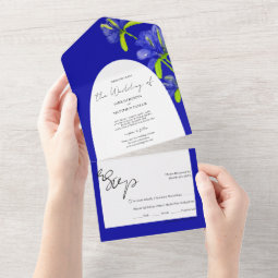 Elegant Indigo Iris Flowers Hand-painted All In One Invitation | Zazzle