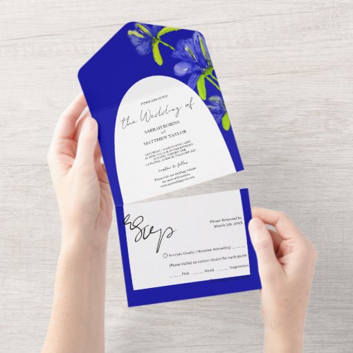 Elegant Indigo Iris Flowers Hand-painted All In One Invitation | Zazzle