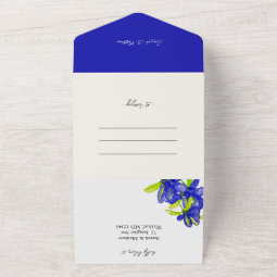 Elegant Indigo Iris Flowers Hand-painted All In One Invitation | Zazzle