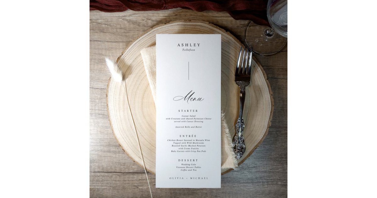 Elegant Individual Guest Names on Each Wedding Menu | Zazzle