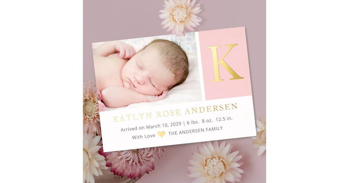 Elegant Initial monogram Photo baby Announcement | Zazzle