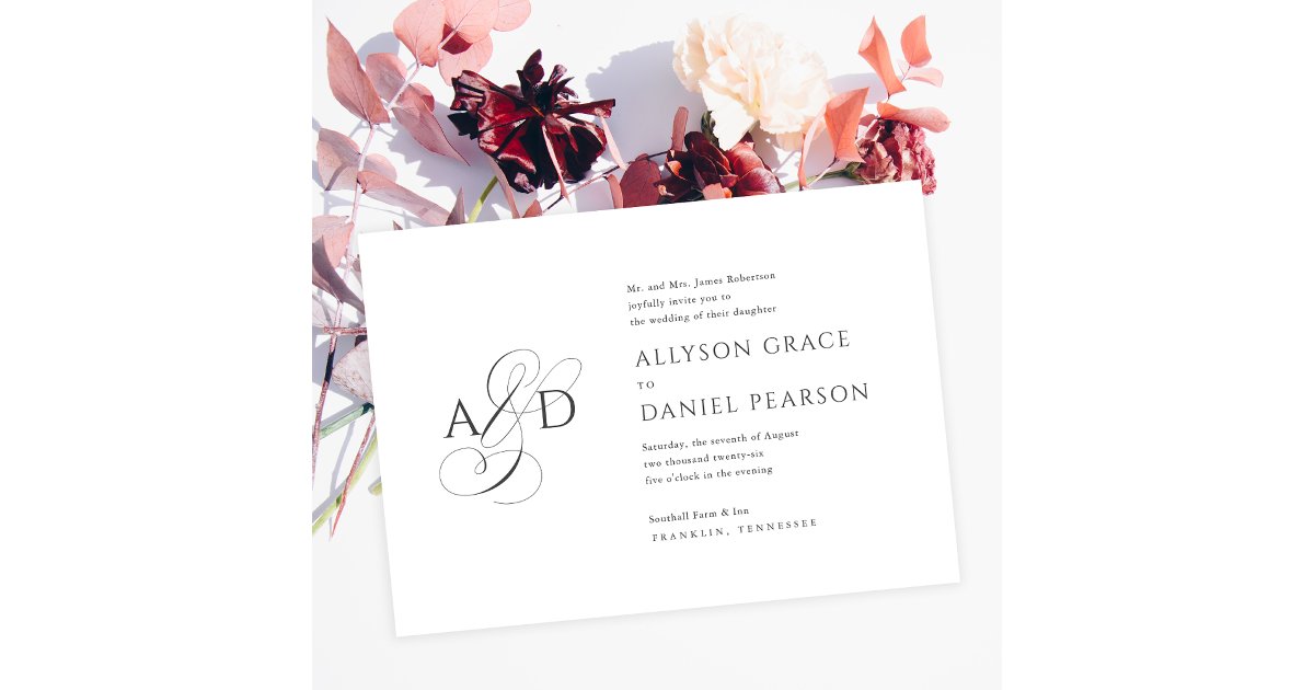 Elegant Initial Script Monogram Budget Wedding Invitation | Zazzle
