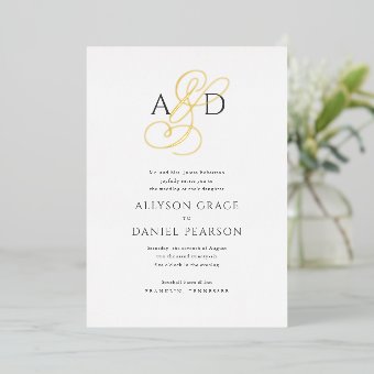 Elegant Initial Script Monogram Classic Wedding Foil Invitation | Zazzle