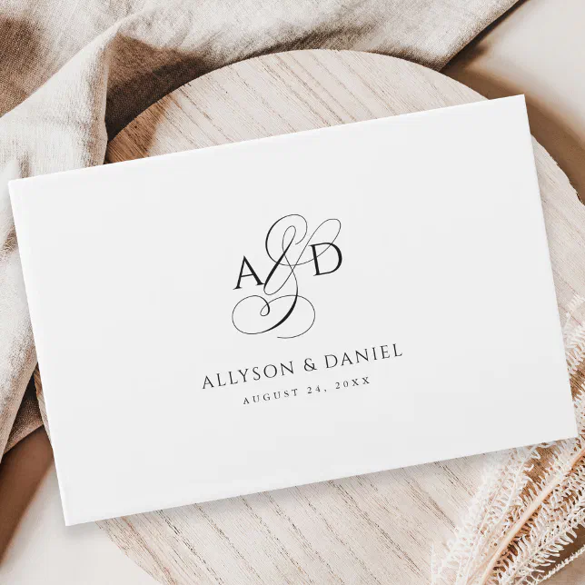 Elegant Initial Script Monogram Classic Wedding Guest Book | Zazzle