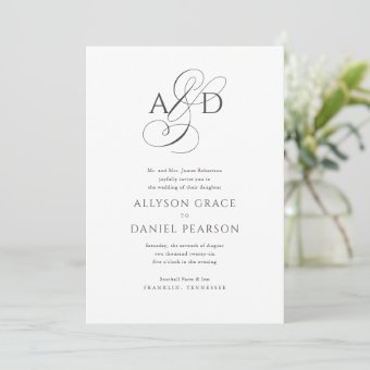 Elegant Initial Script Monogram Classic Wedding Invitation | Zazzle