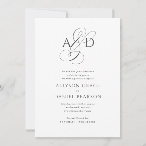 Elegant Initial Script Monogram Classic Wedding Invitation | Zazzle