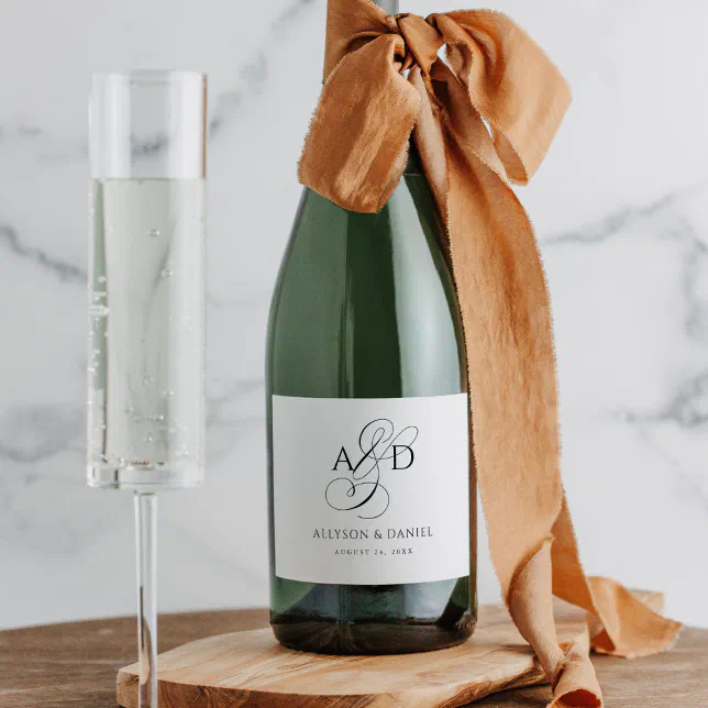 Elegant Initial Script Monogram Classic Wedding Sparkling Wine Label ...