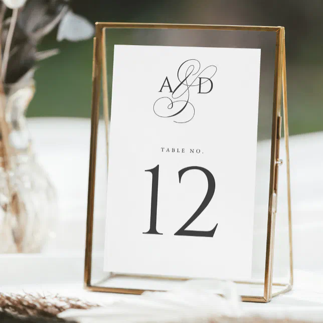 Elegant Initial Script Monogram Classic Wedding Table Number | Zazzle