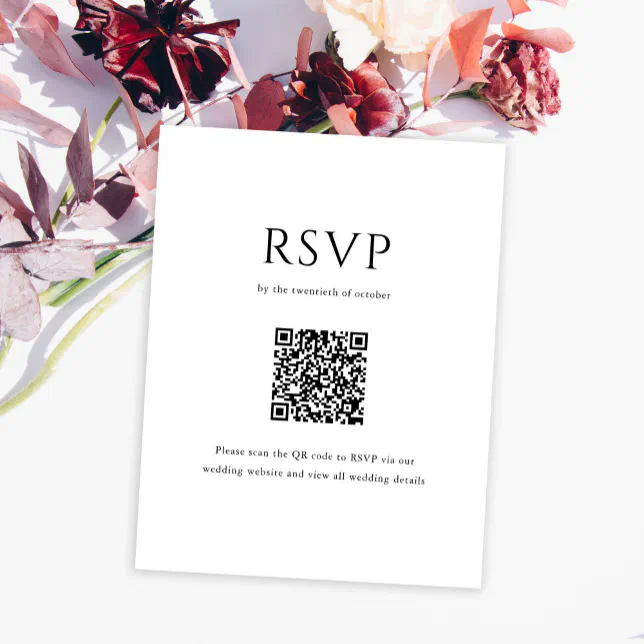Elegant Initial Script Monogram QR Code Wedding RSVP Card | Zazzle