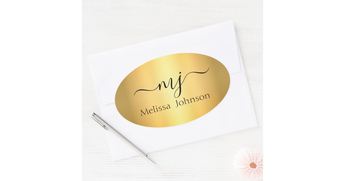 Elegant initials on gold oval sticker | Zazzle