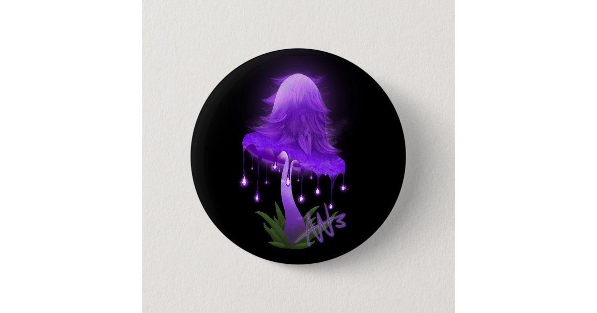 Elegant Inky Cap Glowing Purple Mushroom Button | Zazzle