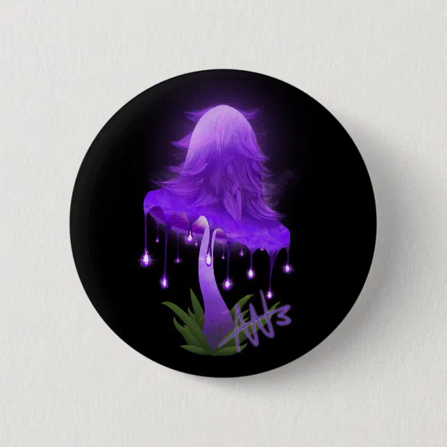 Elegant Inky Cap Glowing Purple Mushroom Button | Zazzle