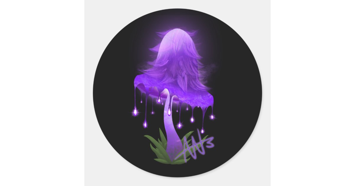 Elegant Inky Cap Glowing Purple Mushroom Sticker | Zazzle