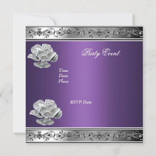 Elegant Invitation Purple Silver Floral Jewel | Zazzle
