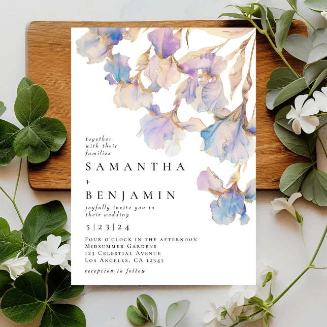Elegant Iris Floral Wedding Invitation | Zazzle