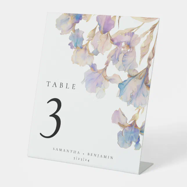 Elegant Iris Floral Wedding Table Number Pedestal Sign | Zazzle