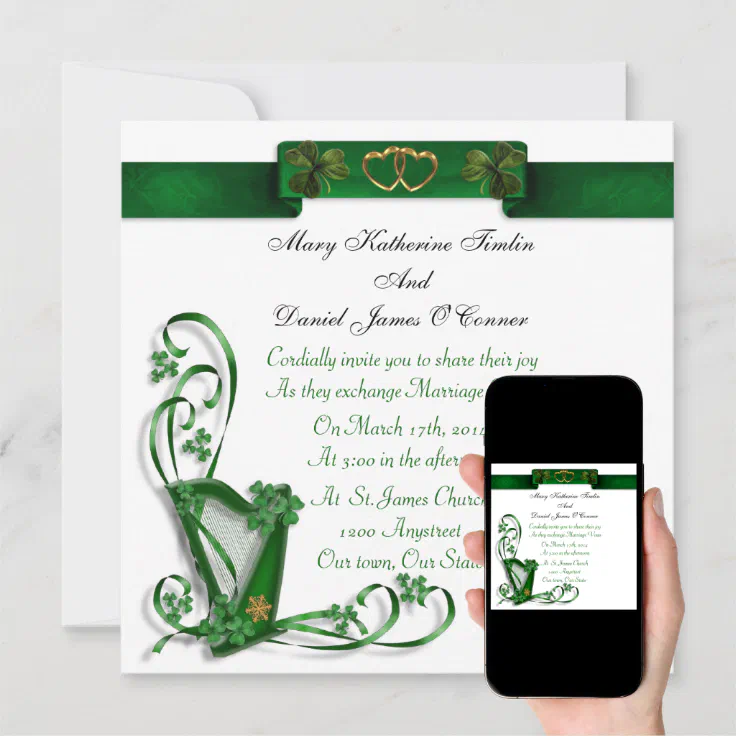 Elegant Irish Wedding invitation Harp | Zazzle