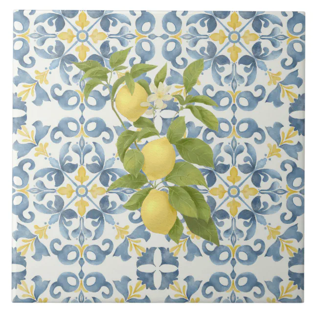 Elegant Italian Blue Tile Lemon | Zazzle