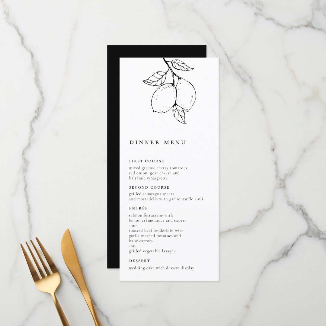 Elegant Italian Lemons Menu | Zazzle