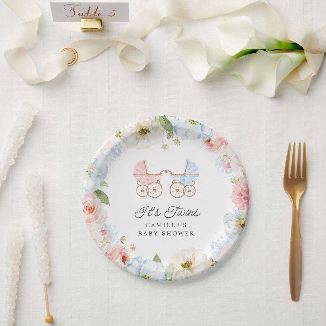 Elegant It's Twins Girl and Boy Baby Shower Paper Plates | Zazzle