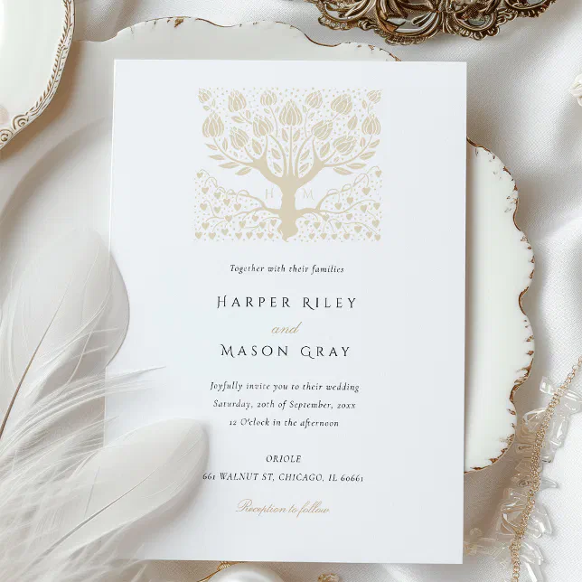 Elegant Ivory and Beige Tree of Life Wedding Invitation | Zazzle