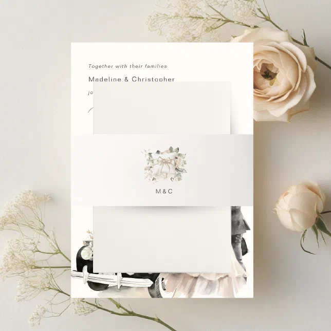 Elegant Ivory Bow Floral Wedding Invitation Belly Band | Zazzle
