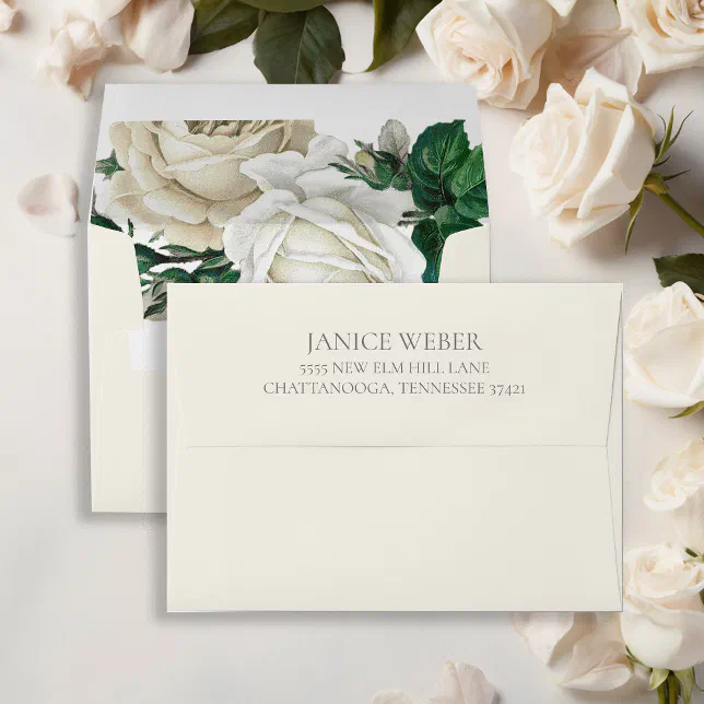 Elegant Ivory Cream Vintage Floral Wedding 5x7 Envelope Zazzle