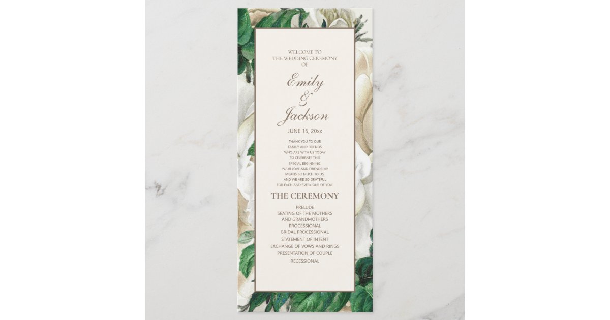 Elegant Ivory Cream Vintage Floral Wedding Program | Zazzle
