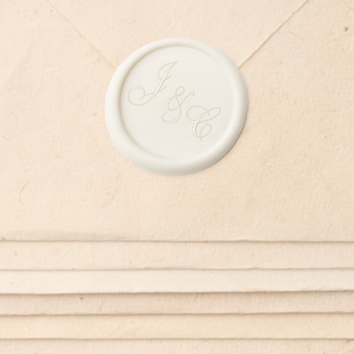 Elegant Ivory Cursive Script Wedding Monogram Wax Seal Sticker | Zazzle