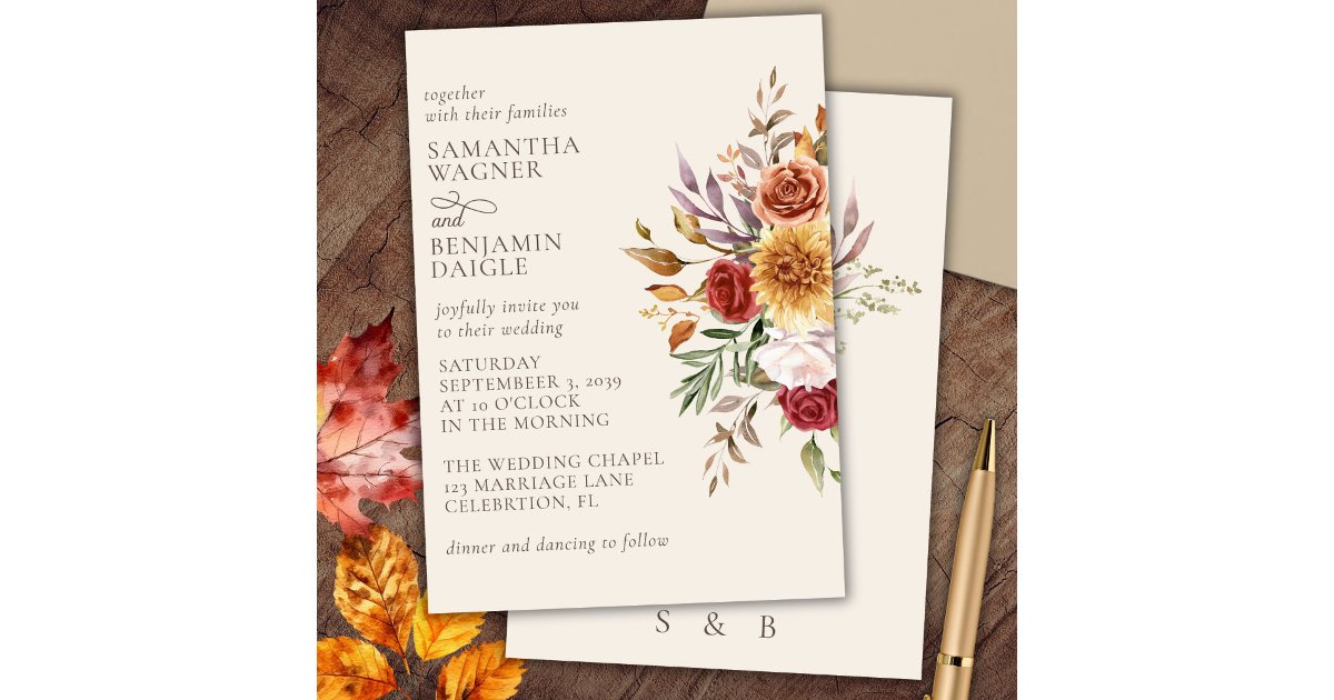 Elegant Ivory Fall Floral Wedding Invitation | Zazzle
