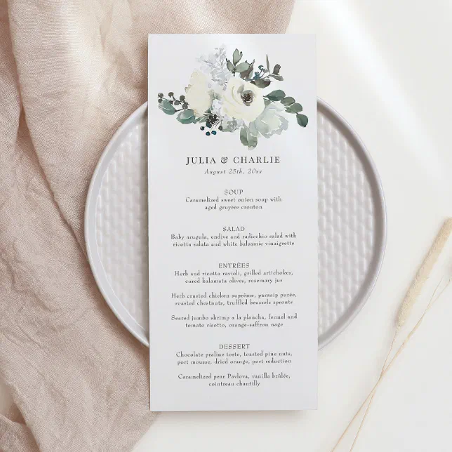 Elegant Ivory Floral Blooms Wedding Menu | Zazzle