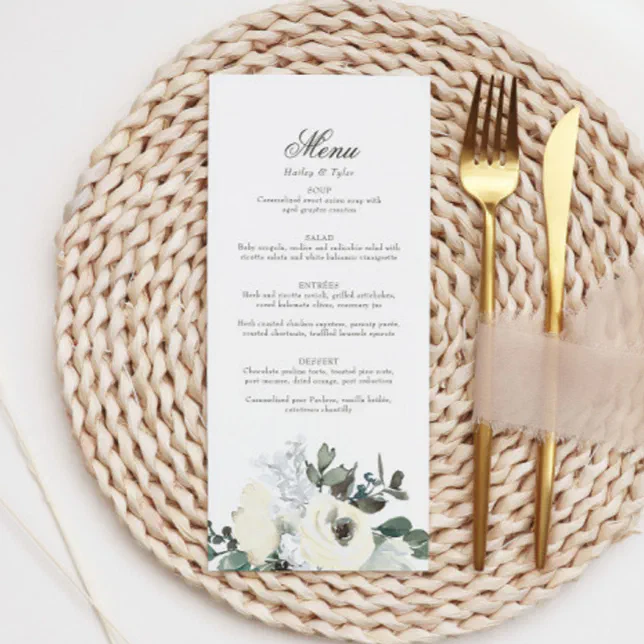 Elegant Ivory Floral Blooms Wedding Menu | Zazzle
