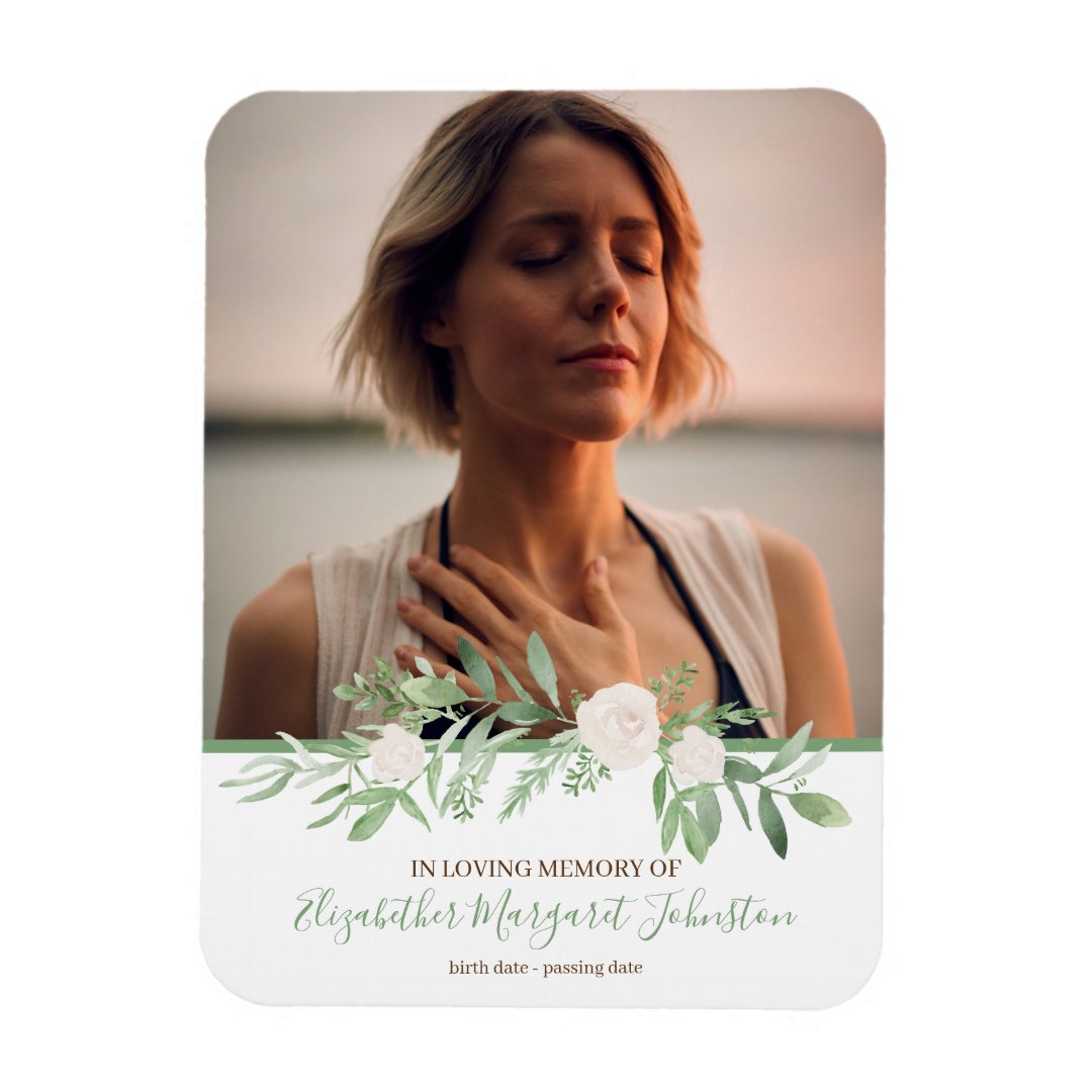 Elegant Ivory Floral In Loving Memory Funeral Magnet | Zazzle