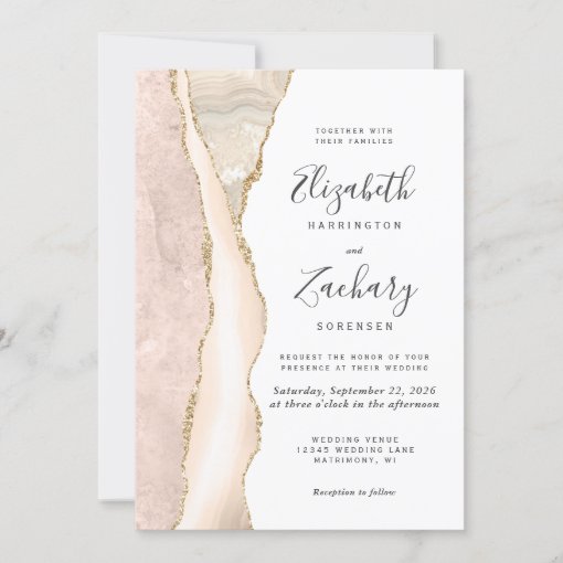 Elegant Ivory Gold Agate Wedding Invitation | Zazzle