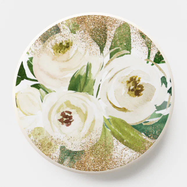 Elegant Ivory Gold Glitter Flowers Floral PopSocket | Zazzle