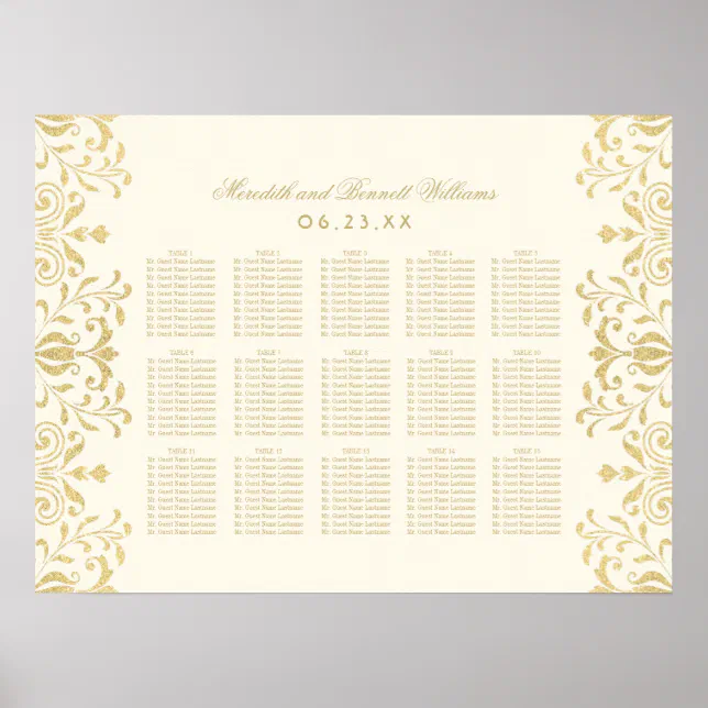 Elegant Ivory Gold Vintage Glamour Wedding Seating Poster | Zazzle