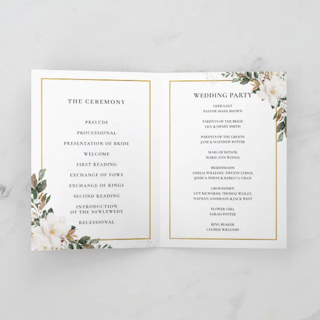 Elegant Ivory Magnolia Floral Greenery Wedding Program | Zazzle